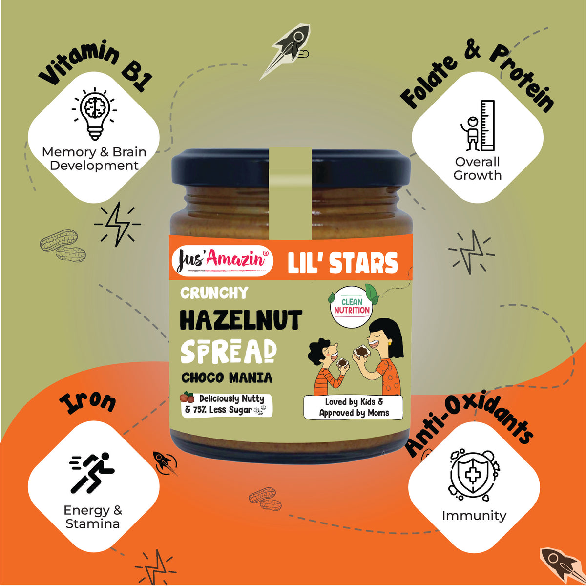 Lil' Stars Crunchy Hazelnut Spread-Choco Mania (200g Glass Jar) – Jus ...